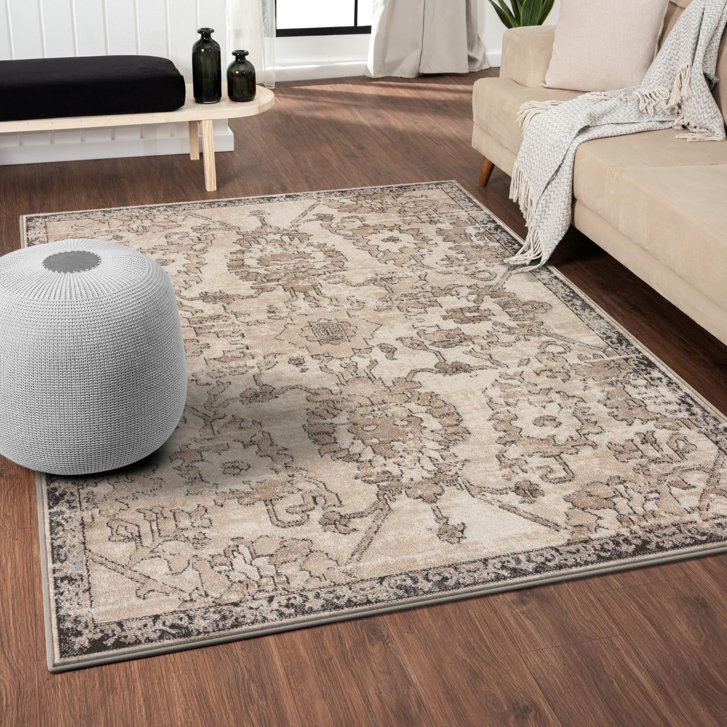 Luxe Weavers Oriental Floral Beige 6x9 Area Rug, Non-Shedding ...
