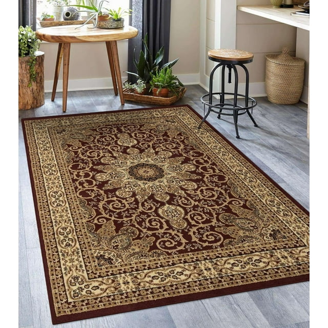 Luxe Weavers Oriental Floral Medallion Burgundy 8x10 Area Rug, Indoor ...