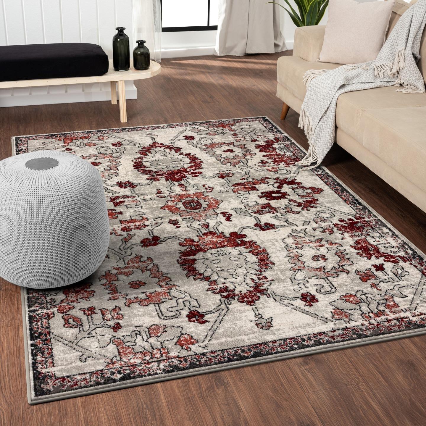 Luxe Weavers Oriental Floral Red 8x10 Area Rug, Non-Shedding Distressed ...