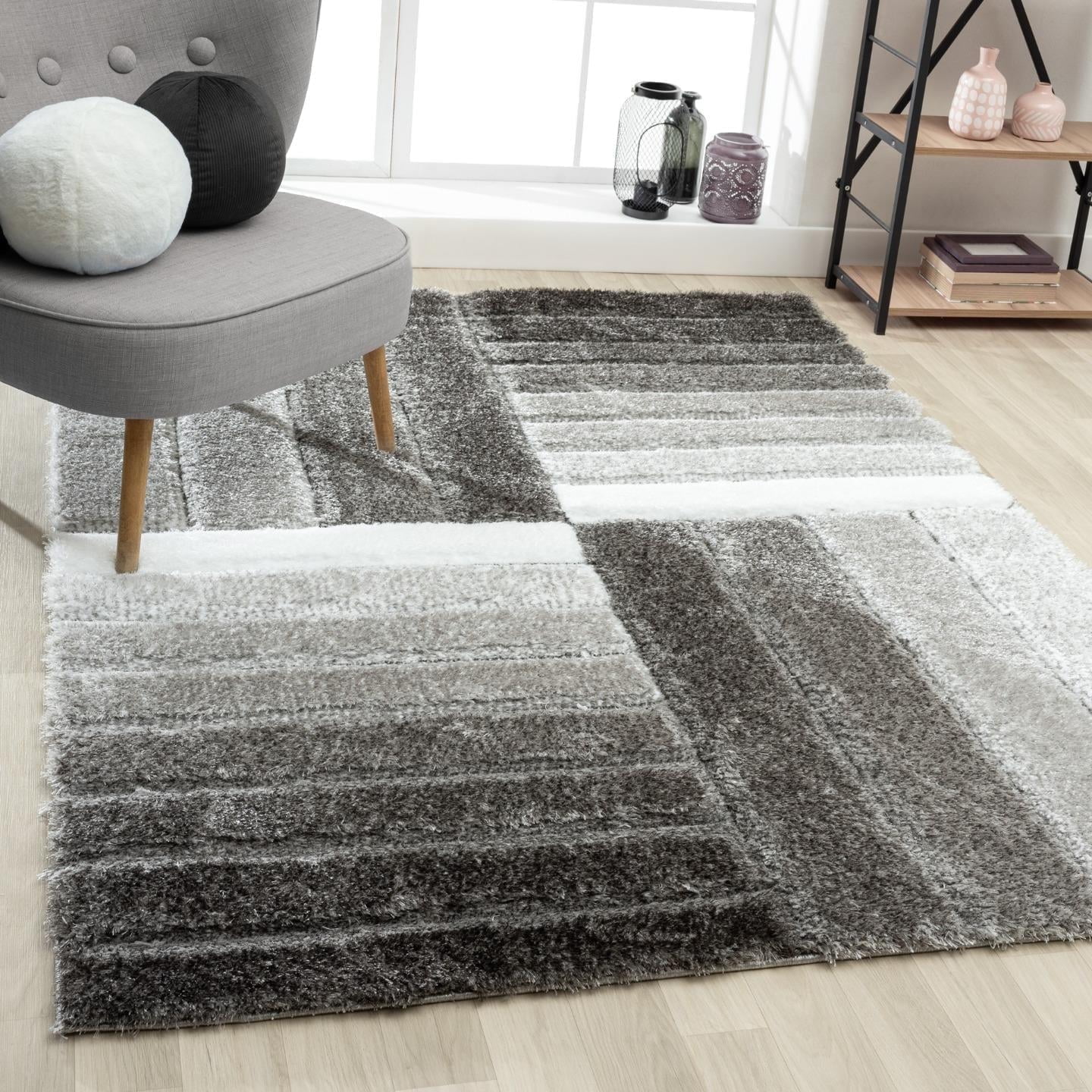 Luxe Weavers Shag Plush Geometric Gray 5x7 Area Rug, Indoor Carpet ...
