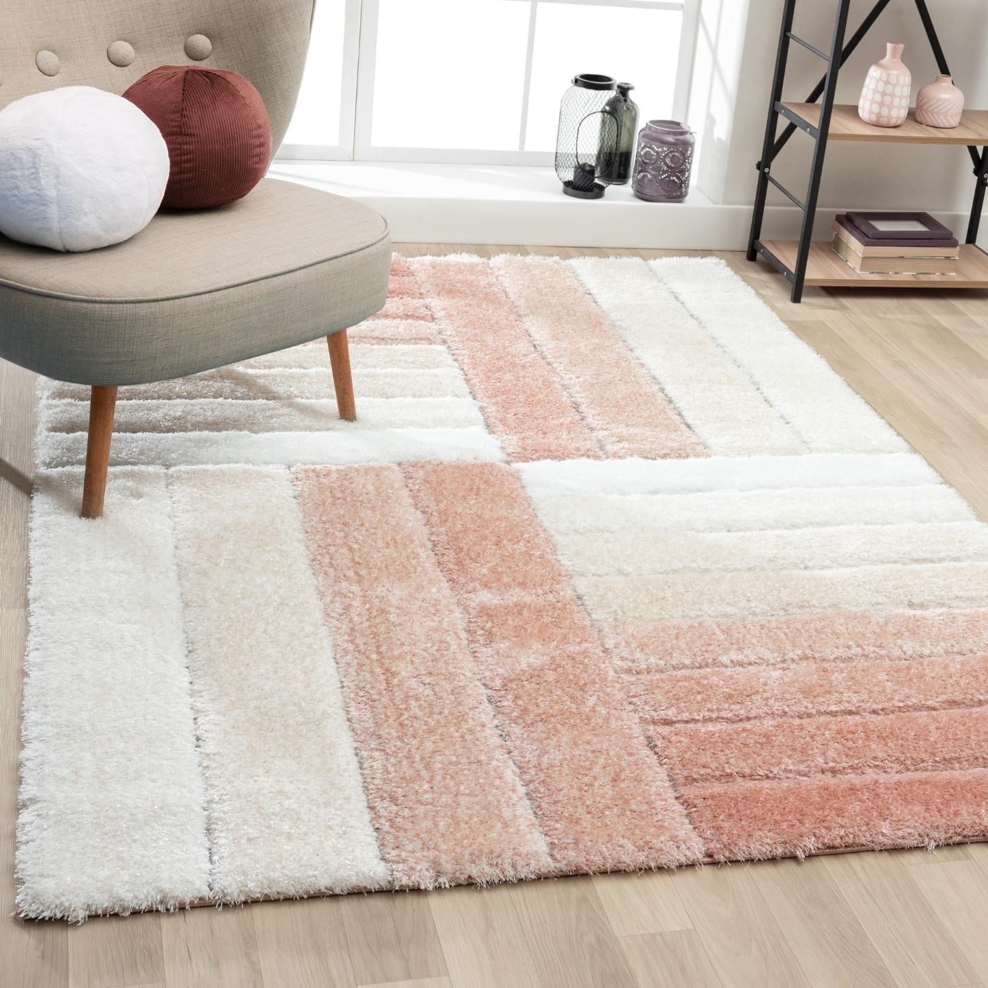 Luxe Weavers Shag Plush Geometric Pink 8x10 Area Rug, Indoor Carpet ...
