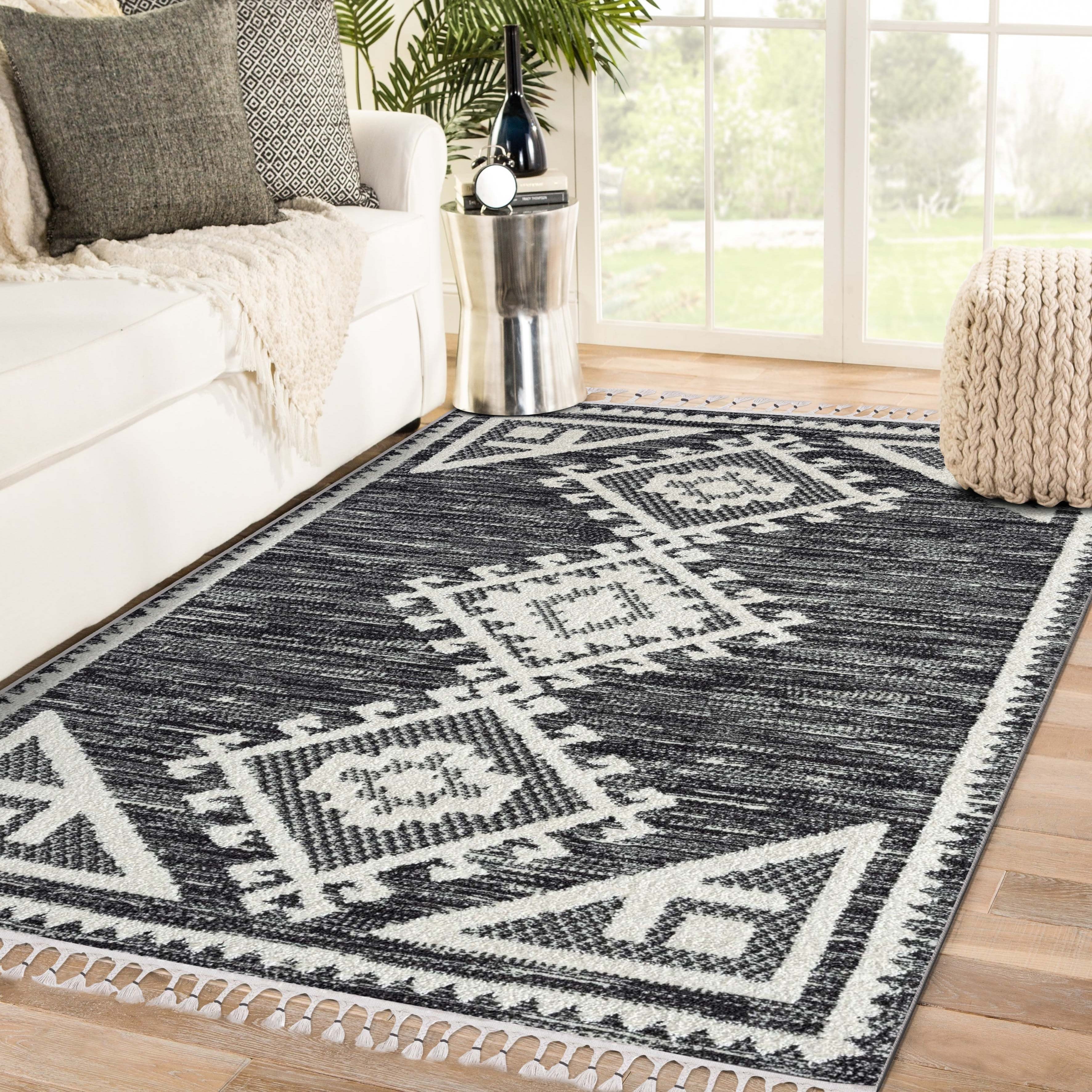 Luxe Weavers South Western Fringe Geometric Black 8x10 Area Rug for ...