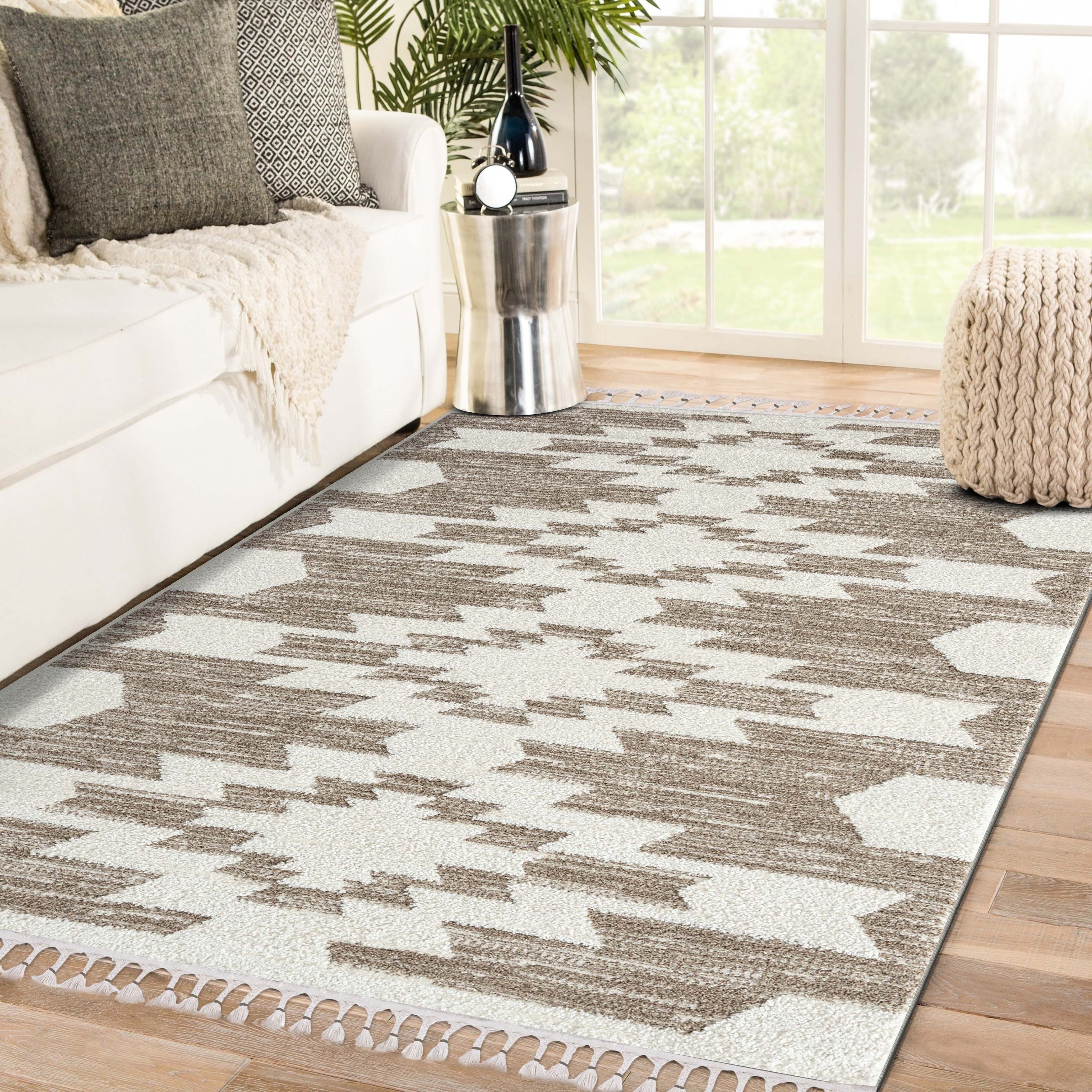 Luxe Weavers South Western Fringe Geometric Brown 6x9 Area Rug for ...