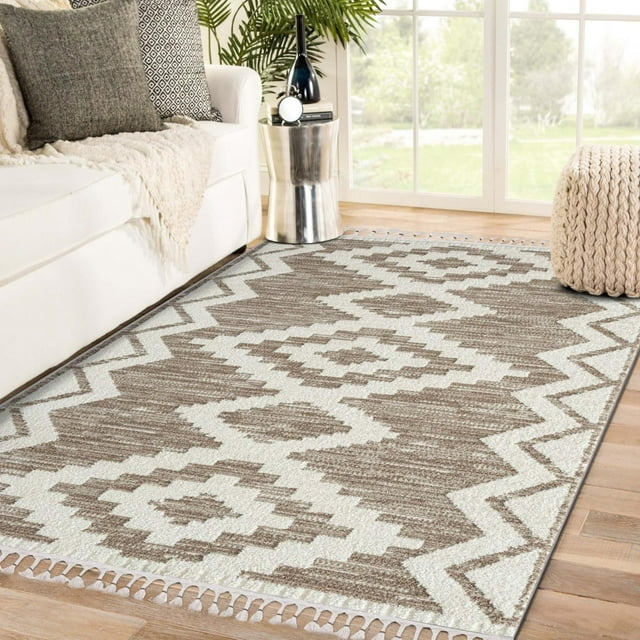 Luxe Weavers South Western Geometric Fringe Brown 5x7 Area Rug, Indoor ...