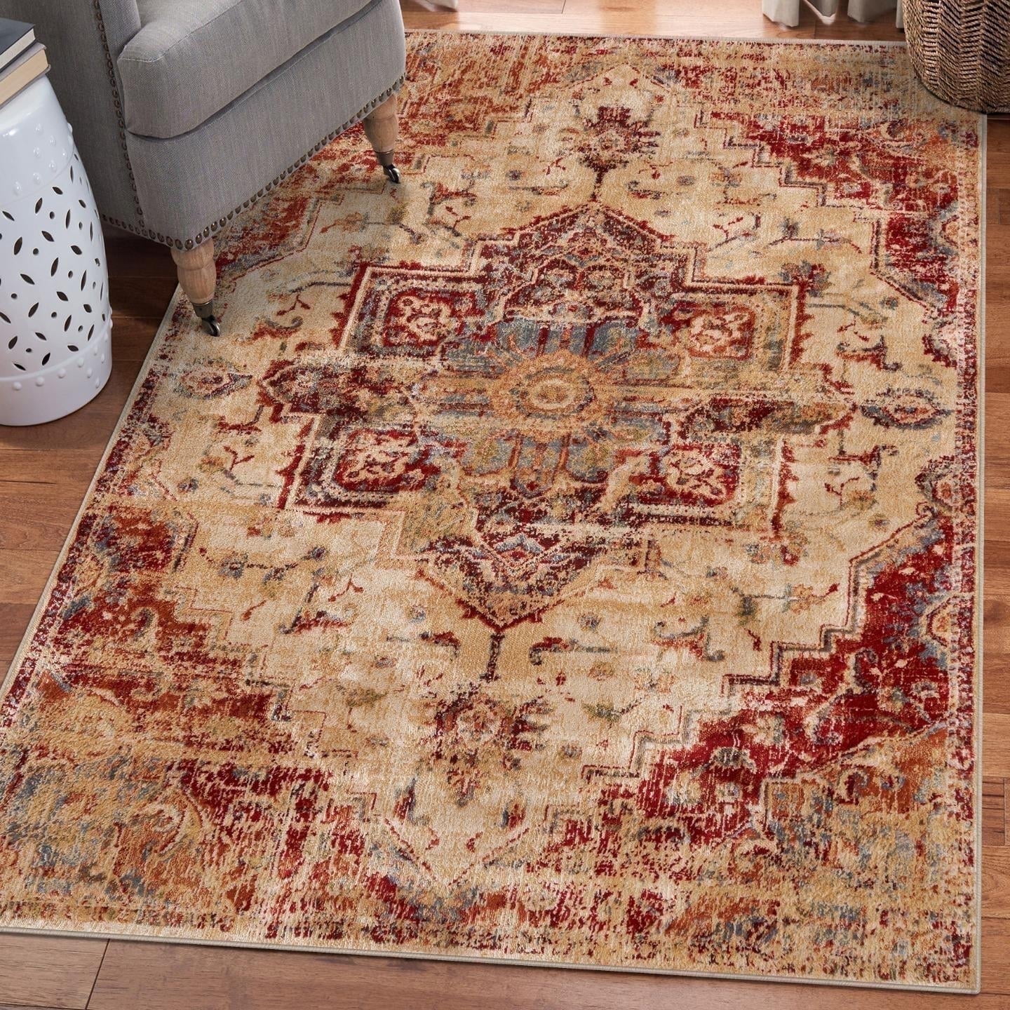 Luxe Weavers 9x12 Ivory Area Rug, Vintage Oriental Design, Stain ...