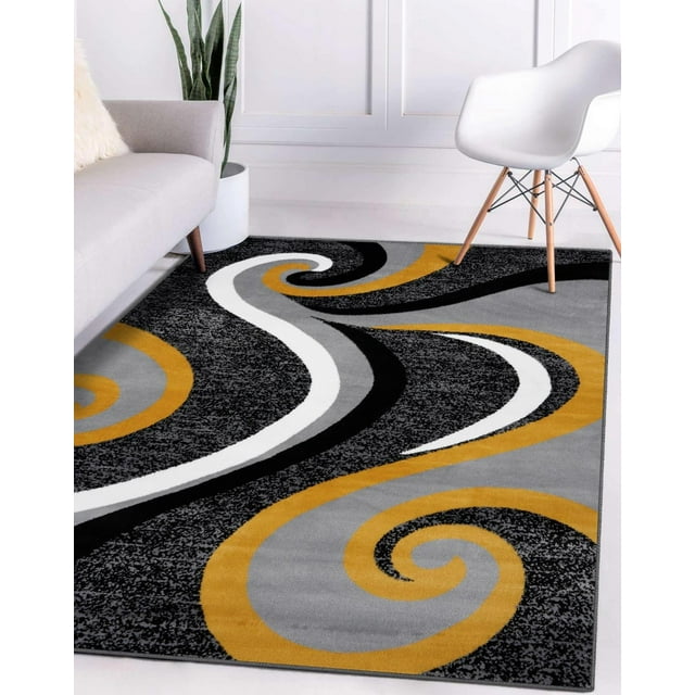 Luxe Weavers Yellow Swirls Modern Abstract Area Rug 5x7 - Walmart.com