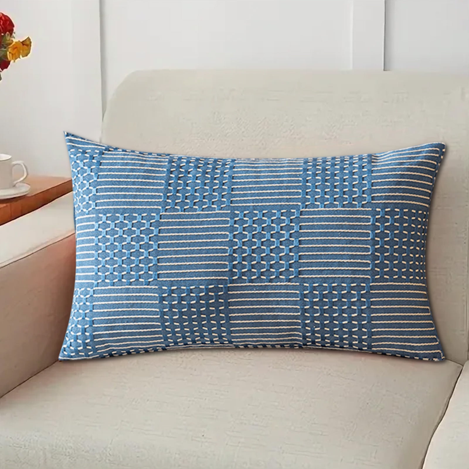 LuxeLiving Checkered Texture Long Pillowcase, 19.6x11.8in Polyester, 1 ...