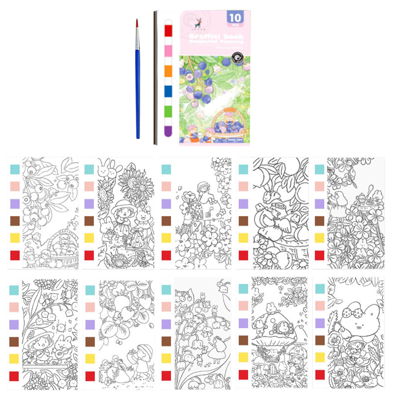 LuxeLiving Children's Watercolor Coloring Book Set, Includes 10-Sheet ...