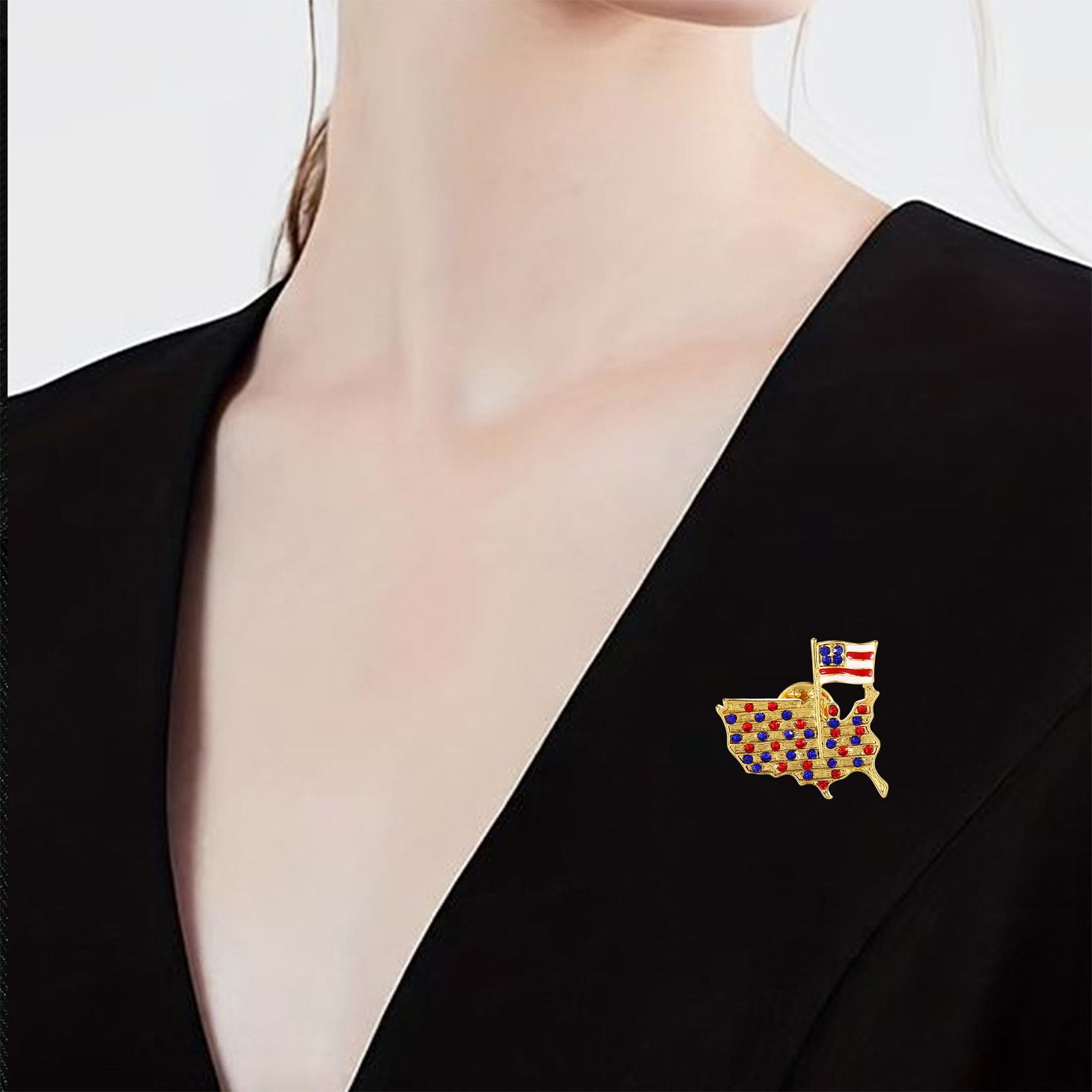 LuxeLiving Enamel Crystal Waving USA Flag Brooch Pin, Patriotic Corsage ...
