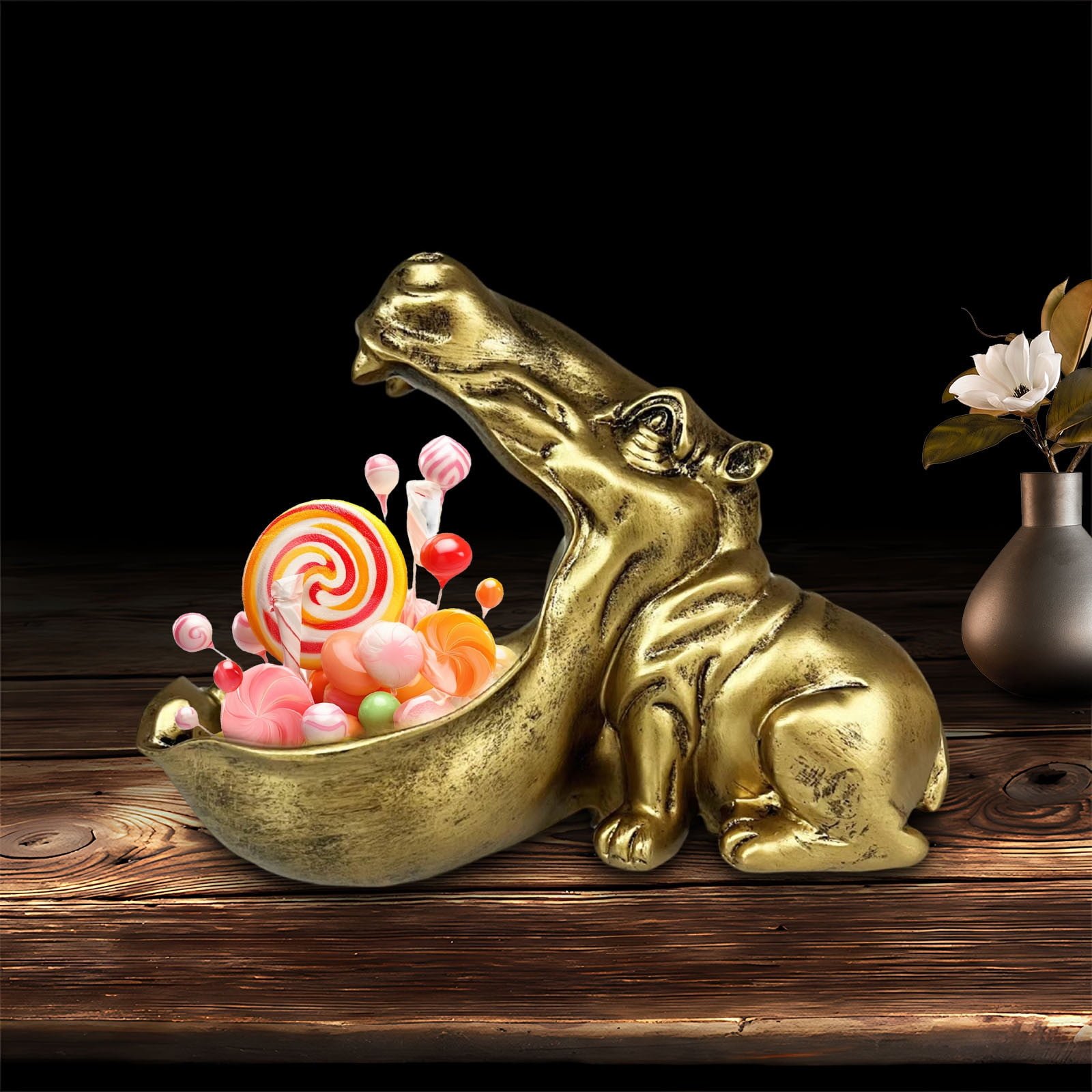 LuxeLiving Hippo Statue Resin Decor, Big Mouth Candy Tray Key Bowl ...