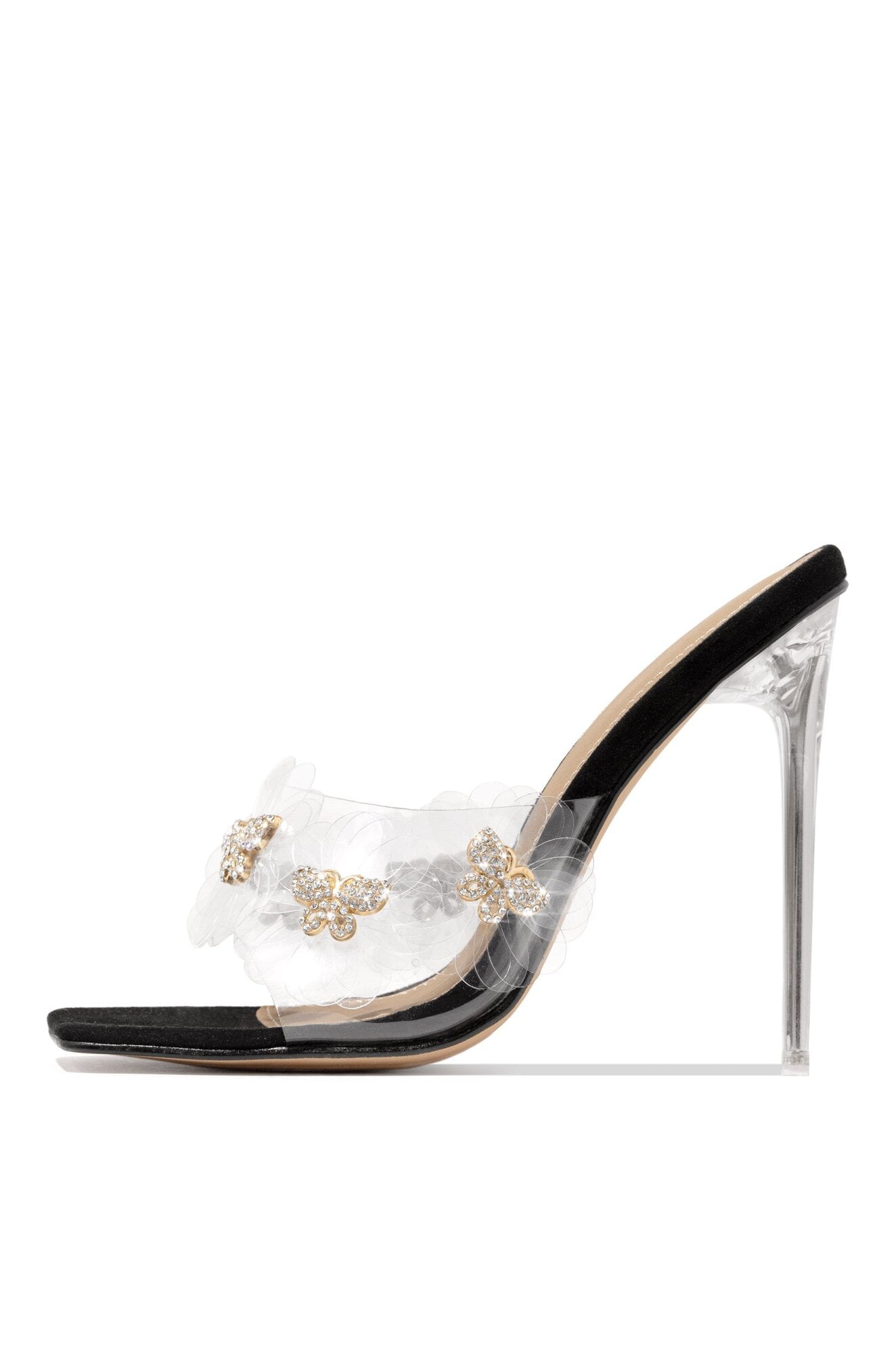 LuxeModa Secret Black Diamond Butterfly Square Peep Toe Heel Clear Pump ...