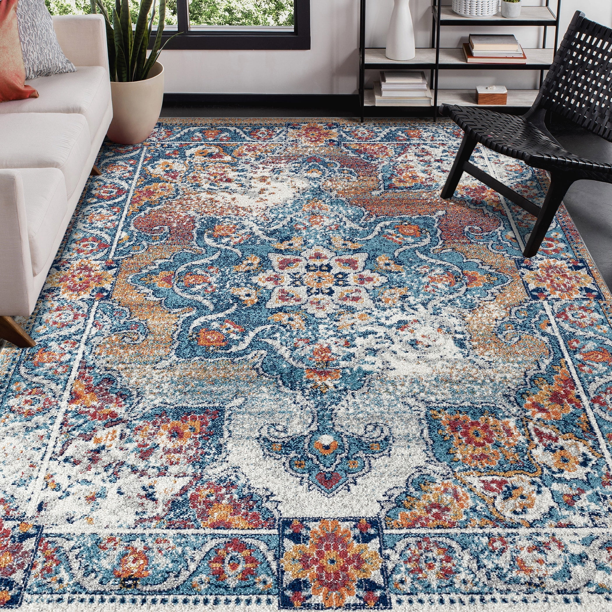 Luxee Designs Alexandria Bordered Pattern 8x10 Area Rug for Living Room ...