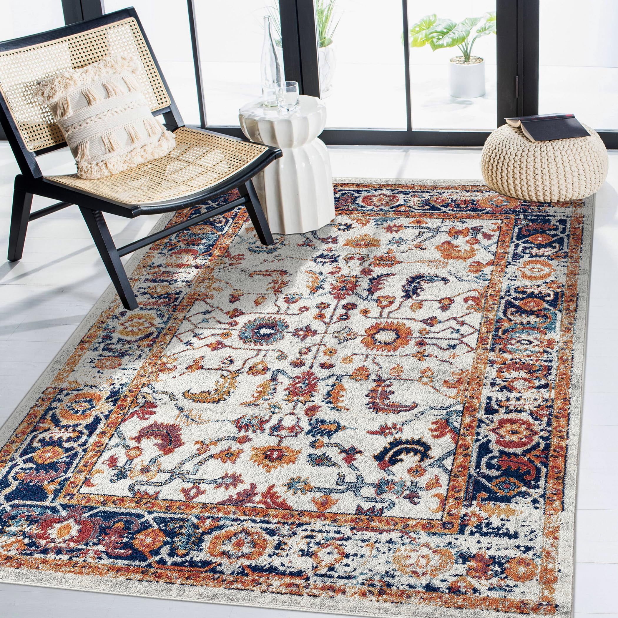 Luxee Designs Alexandria Bordered Pattern 9x12 Area Rug for Living Room ...
