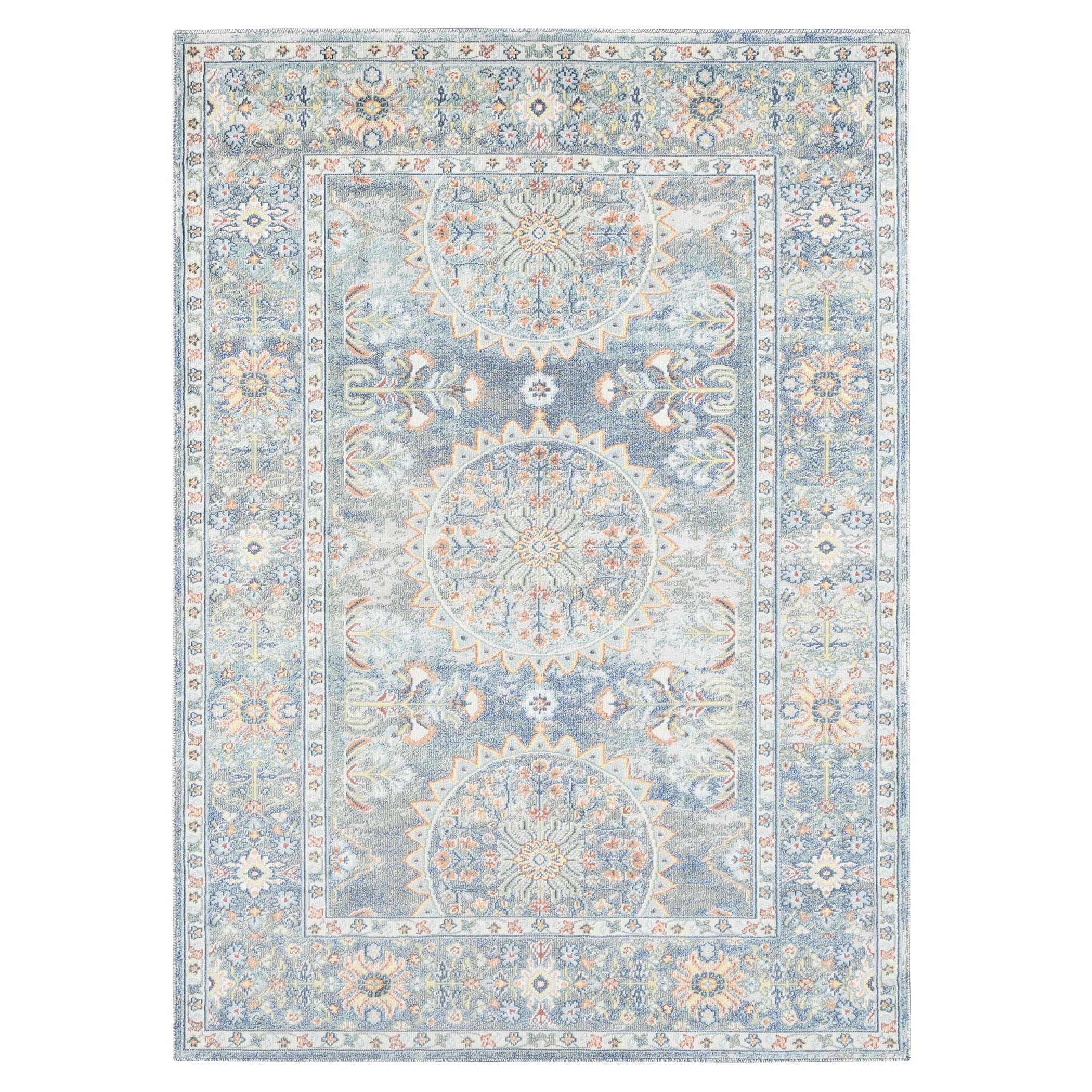 Luxee Designs Bohemian Style Bordered Indoor/Outdoor Area Rug 2x3 for High Traffic Area - Blue ...