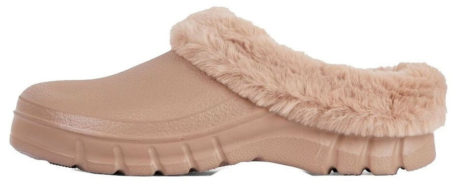Luxemoda Women's Muffin Fluffy Faux Fur Trim Flat Rubber Mule ...