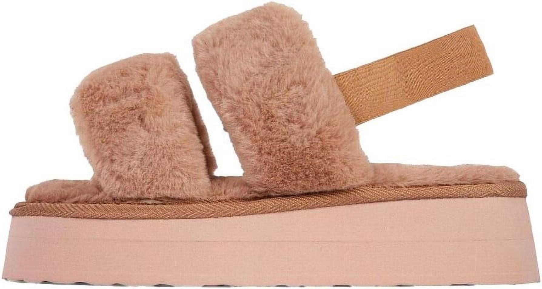Luxemoda Women's Tata Fluffy Stripe Platform Slip On Open Toe Faux Fur ...