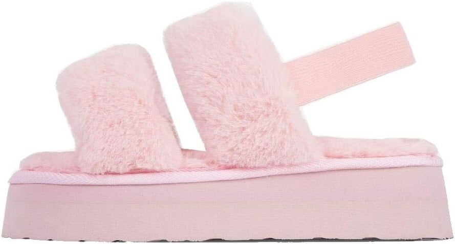 Luxemoda Women's Tata Fluffy Stripe Platform Slip On Open Toe Faux Fur ...
