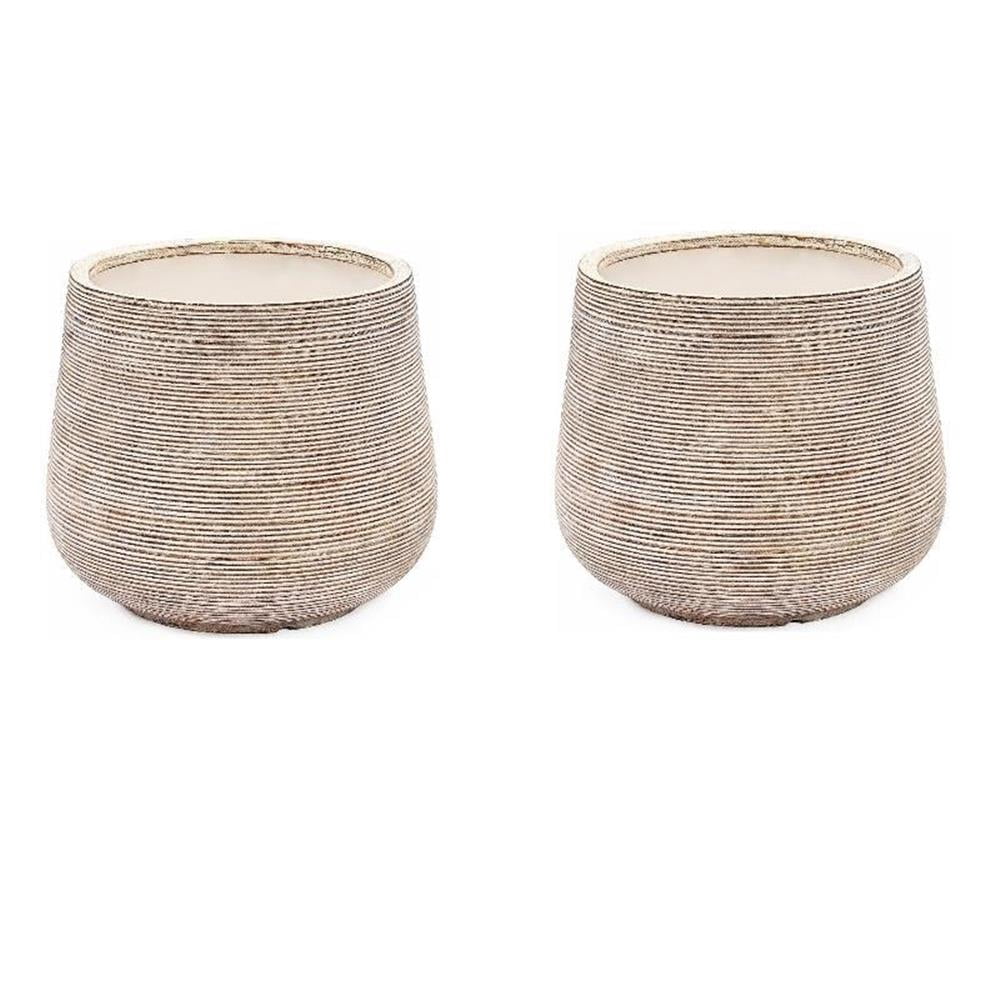 Luxen Home 17.32" Round Stone Planters Distressed Tan Set of 2 ...