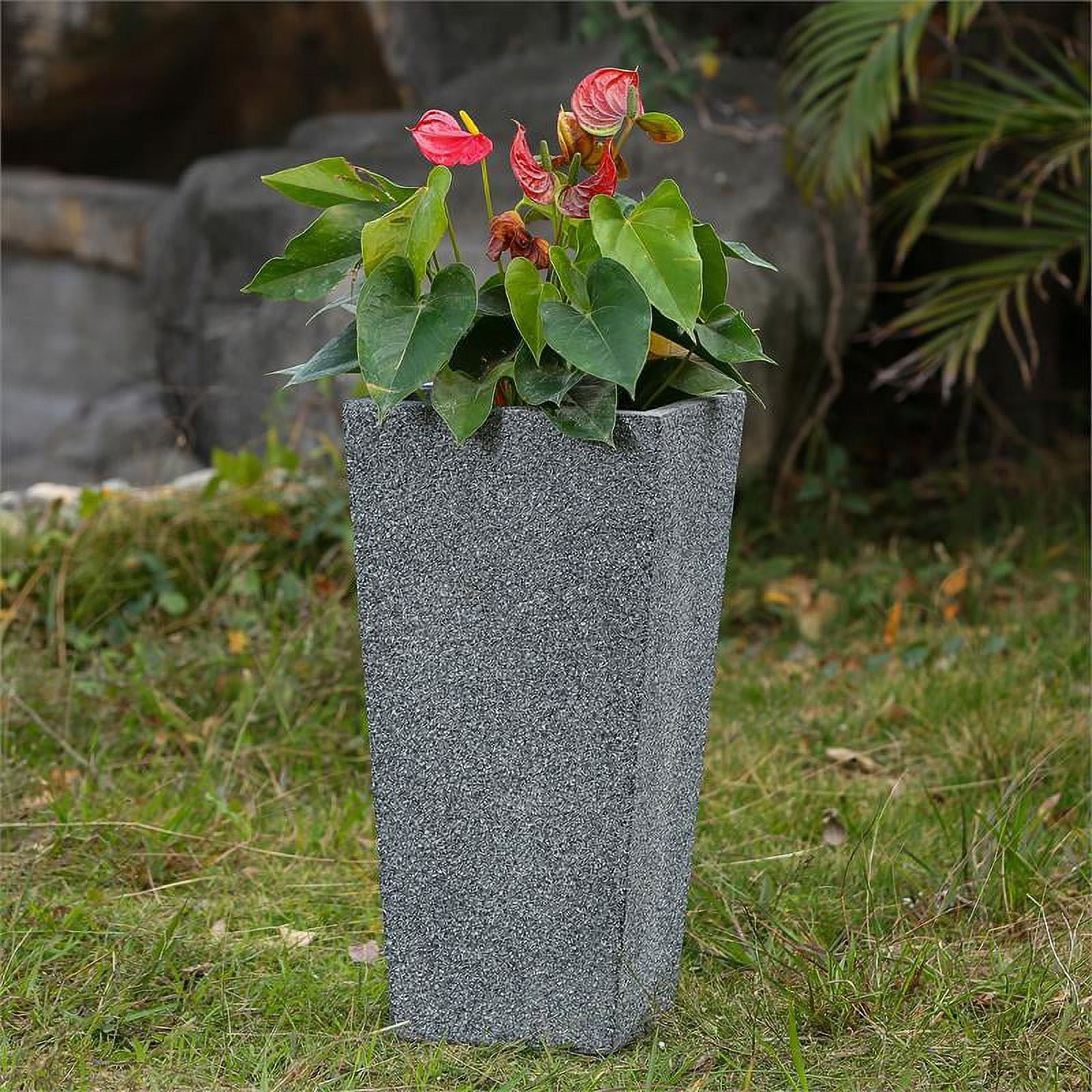Luxen Home 18.3" MgO Fiberclay Stone Textured Tall Tapered Planter ...