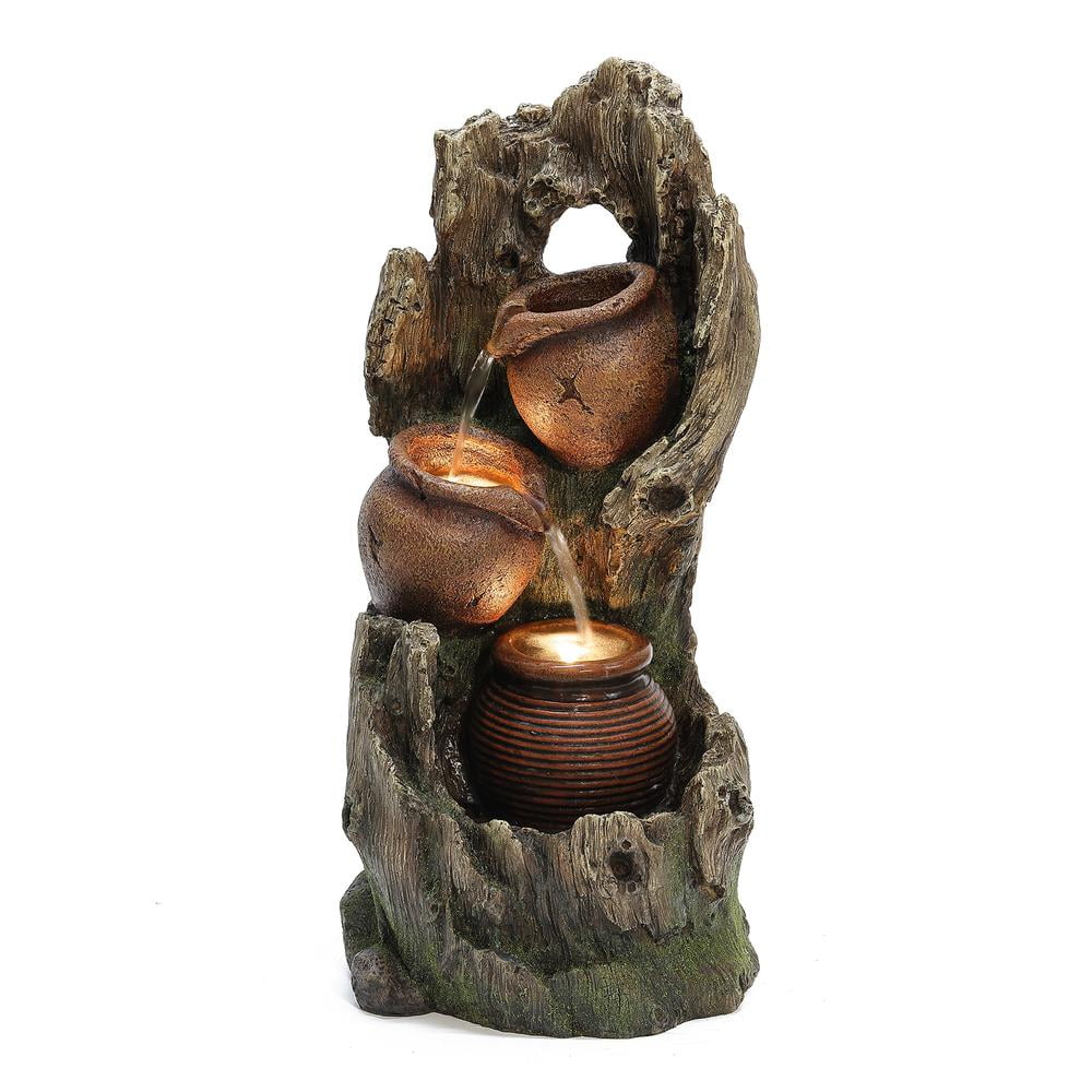 Luxen Home Farmhouse Resin Outdoor Water Fountain with LED Lights in ...