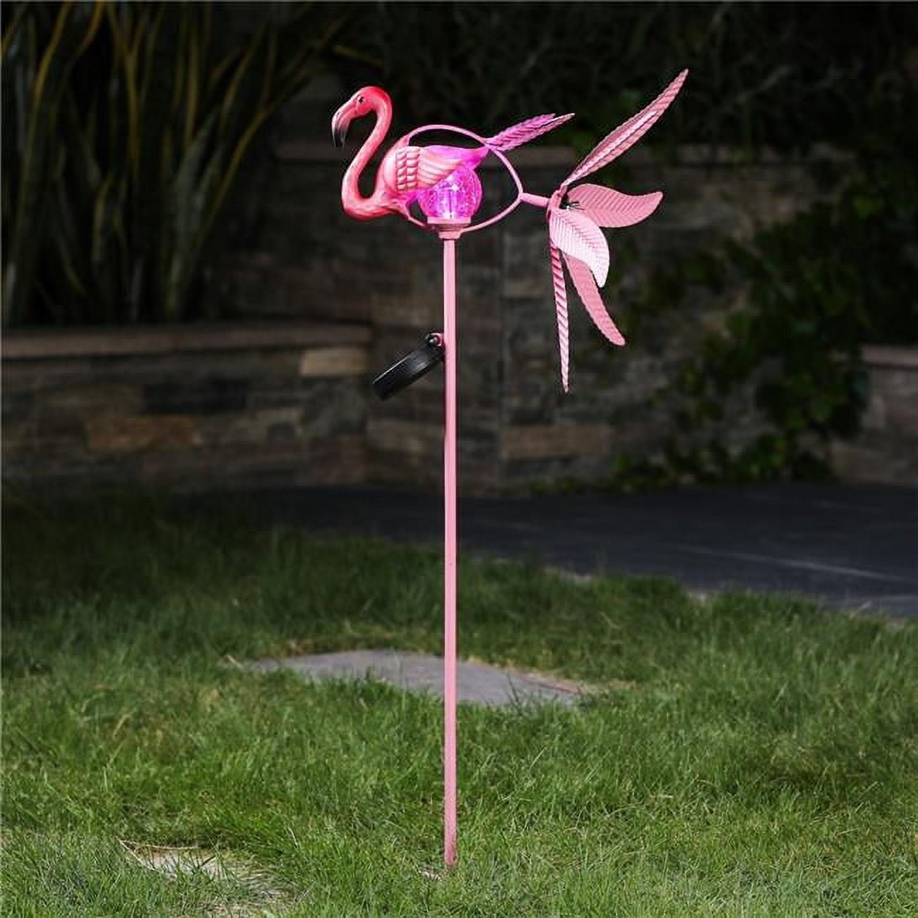 Luxen Home Metal Flamingo Solar LED and Wind Spinner Garden Stake ...