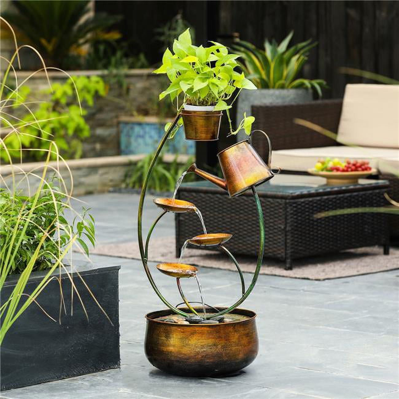LuxenHome Metal Pitcher and Planter Outdoor Fountain - Walmart.com