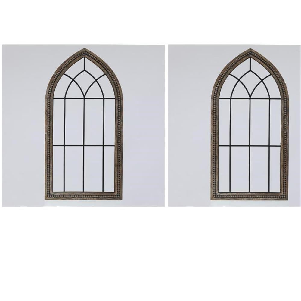 Luxen Home Wood Architectural Window Wall Decoration in Brown Set of 2 ...