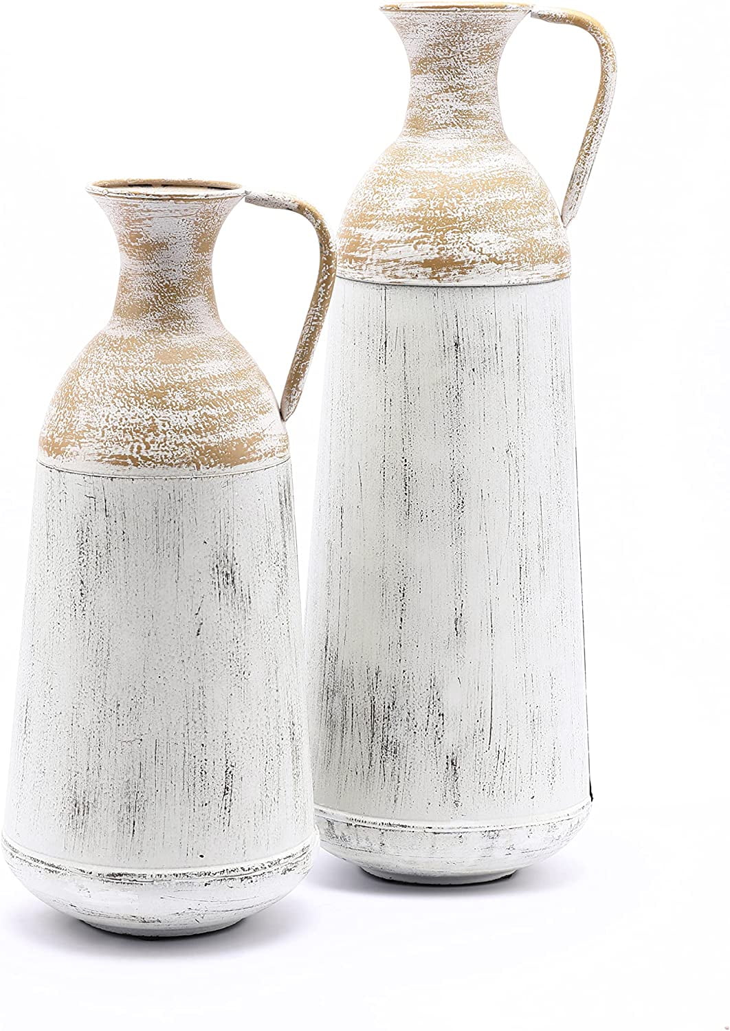 LuxenHöme Tall Floor Vase,Set of 2,Distressed and Brown Rustic Metal ...