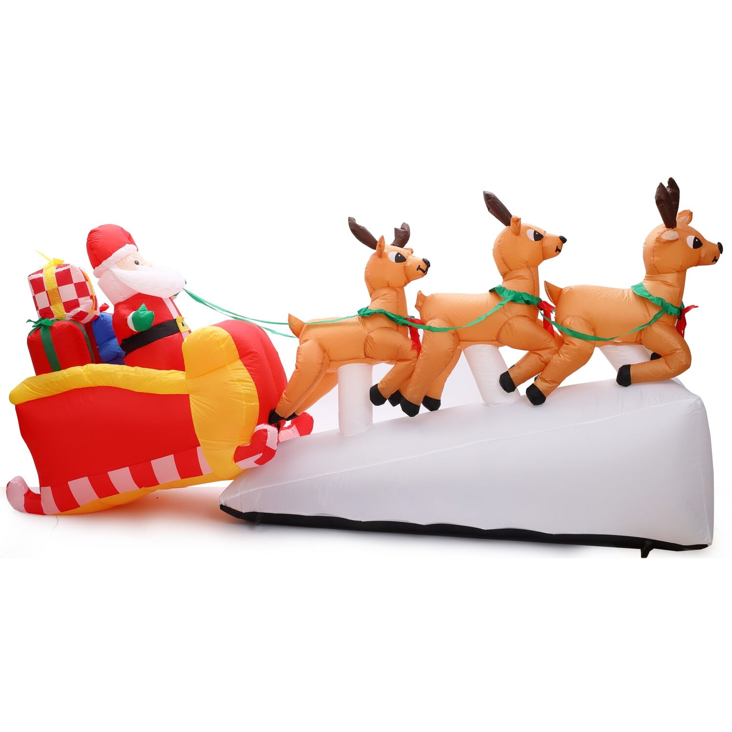 LuxenHome 10Ft Santa Claus On Sleigh with Three Flying Reindeer and ...