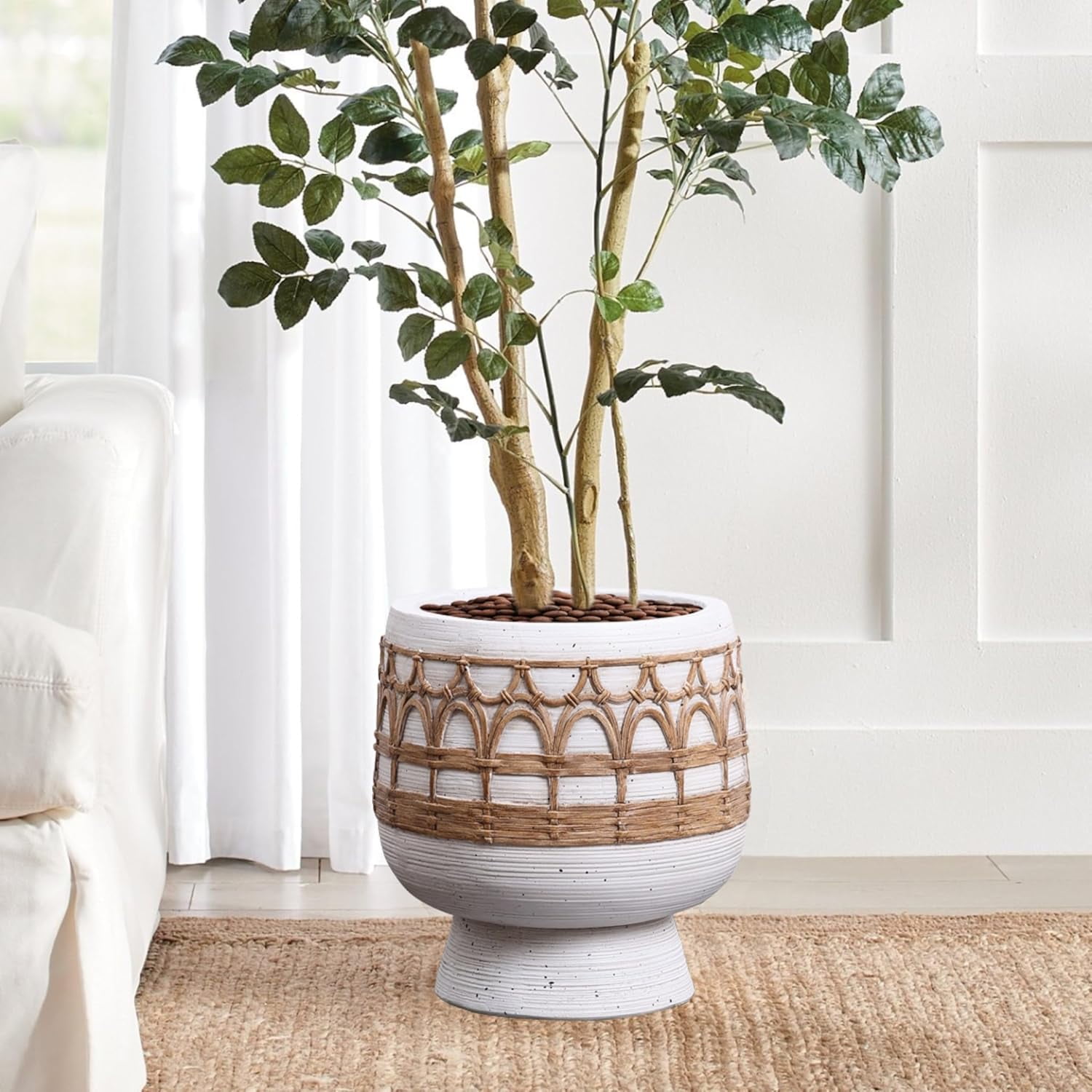 LuxenHome 11-Inch Dia Round Concrete Tall Planters, Indoor Outdoor Pots ...