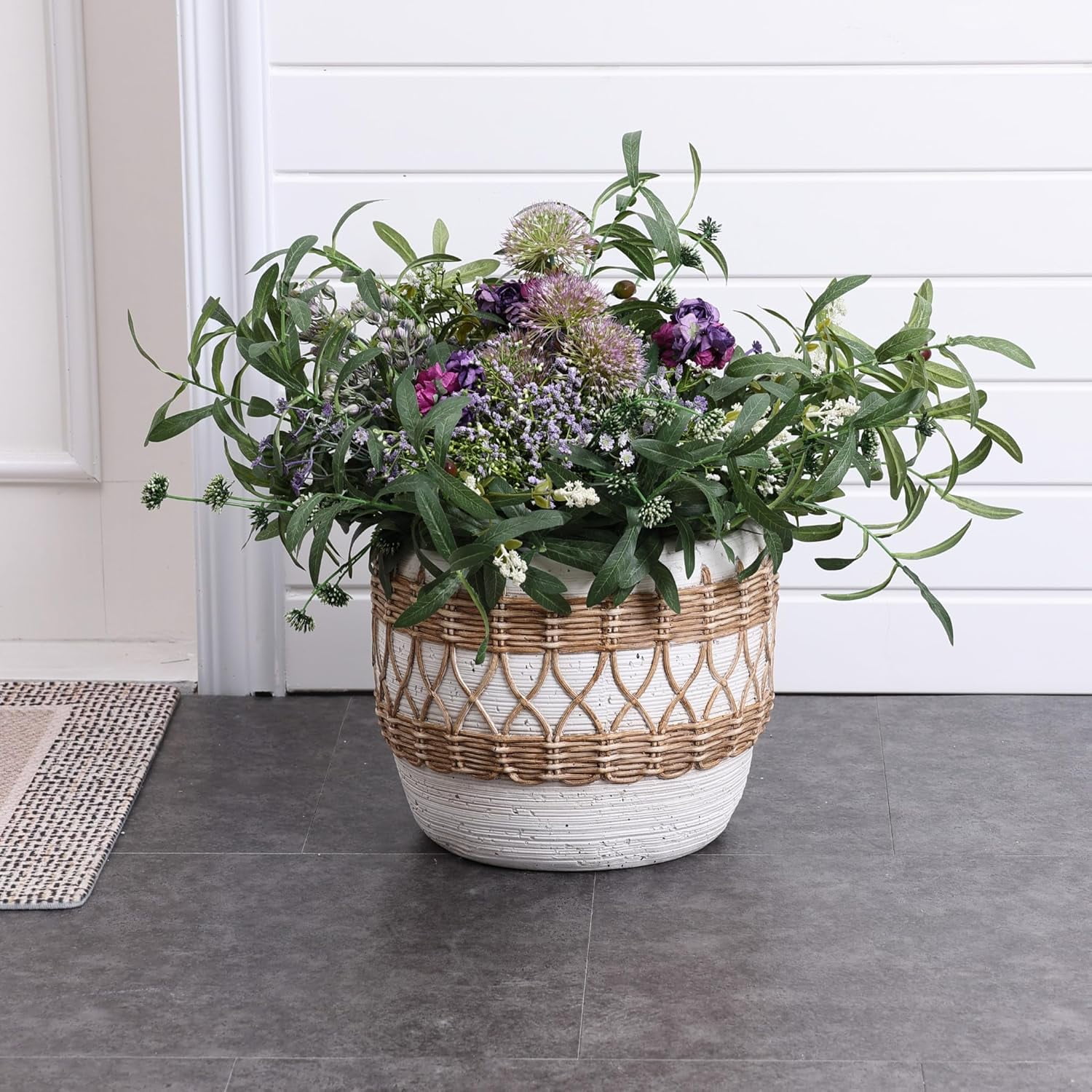 LuxenHome 12-Inch Dia Round Concrete Planters, Outdoor Indoor Pots with ...