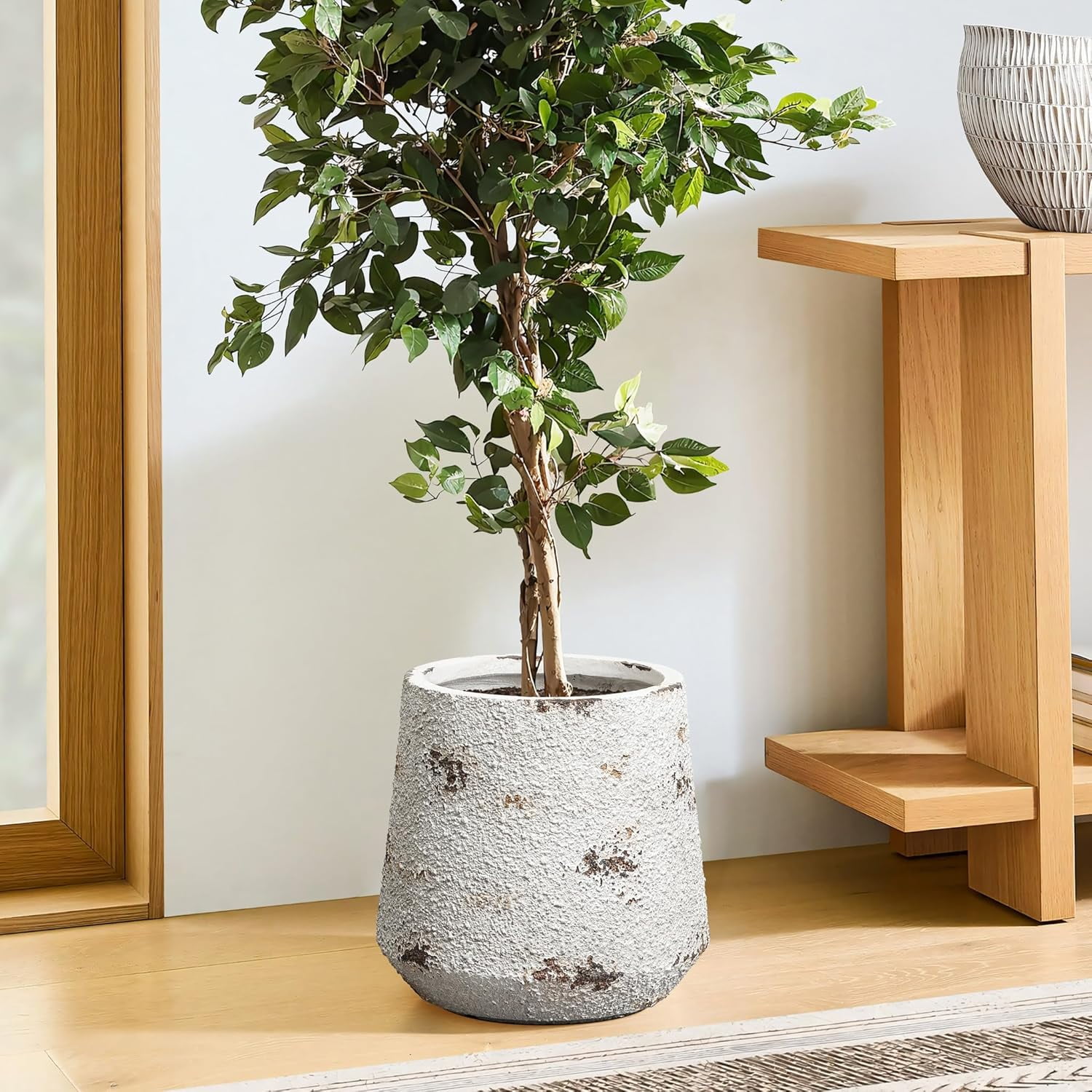 LuxenHome 12-Inch Dia Round Tapered Concrete Planters, Large Outdoor ...