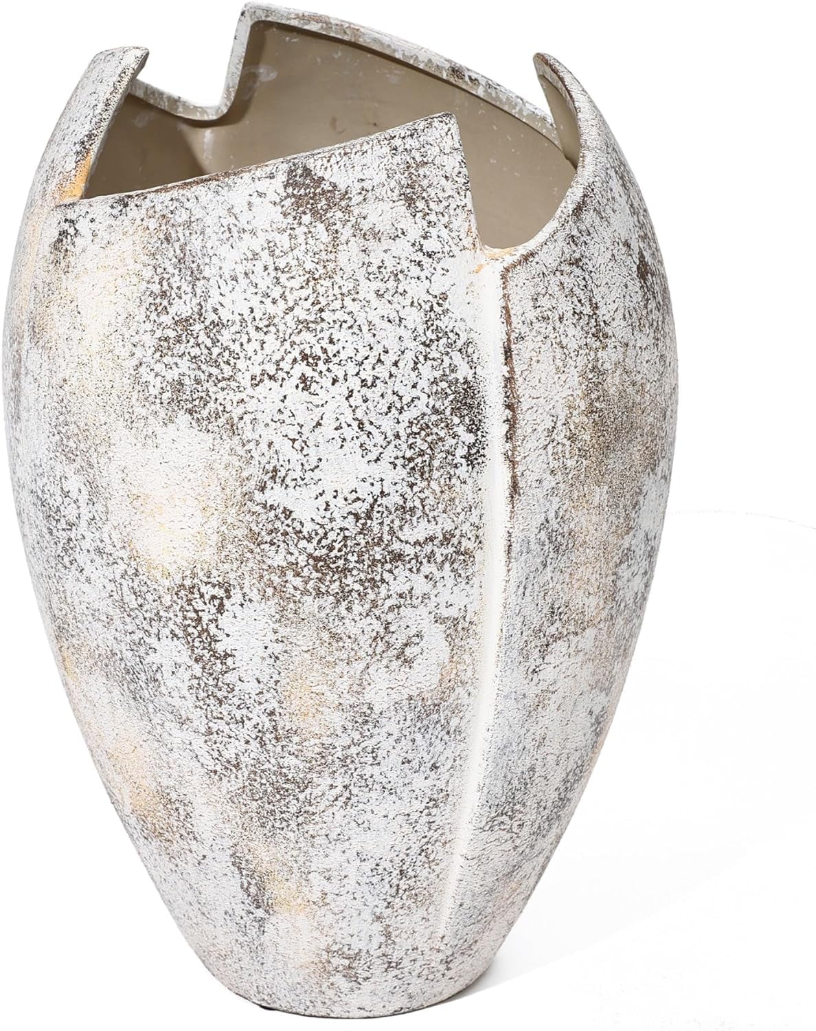 LuxenHome 12" Tall Stoneware Table Vase Modern Marble Textured White ...