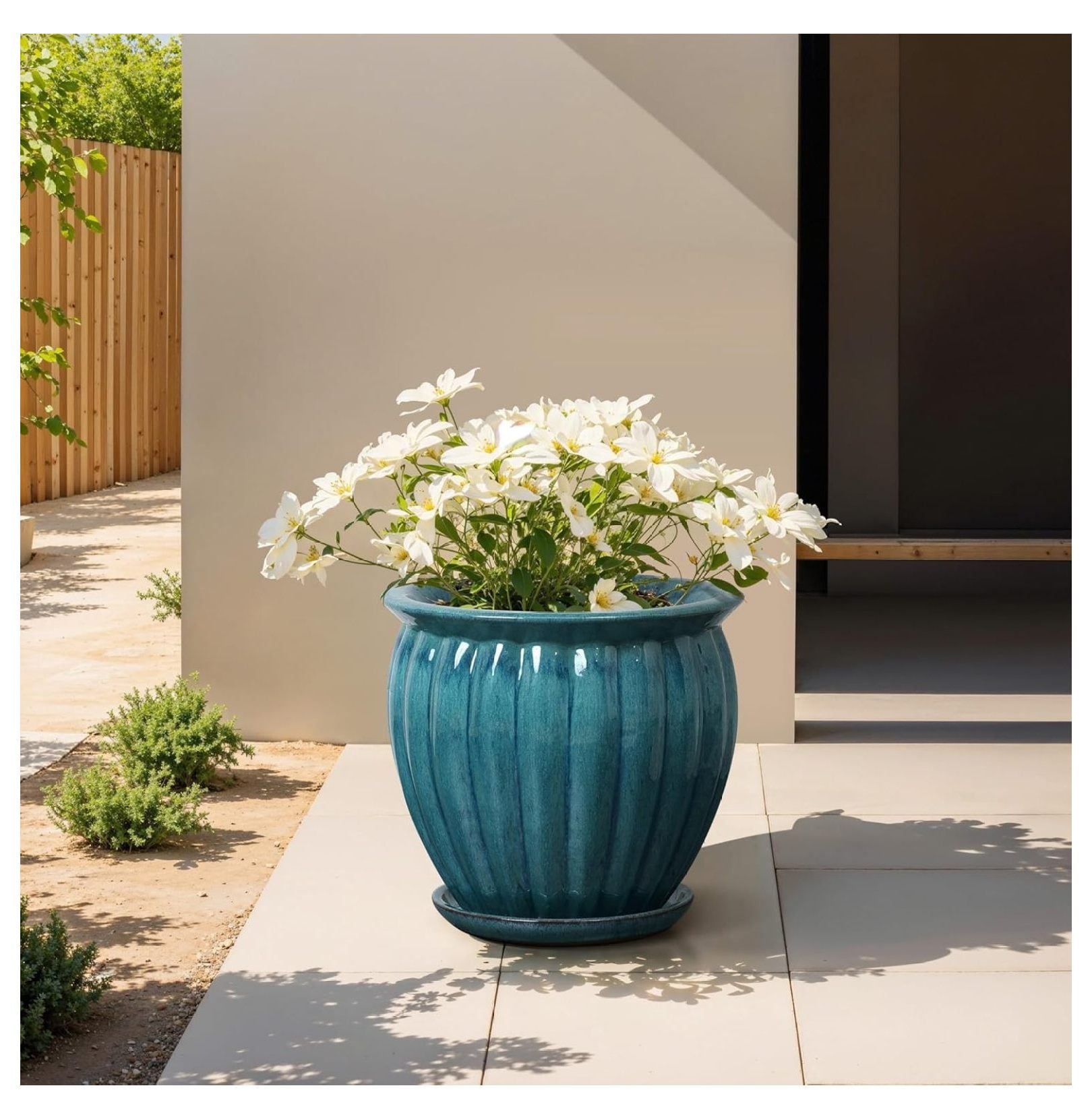 LuxenHome 13.5-Inch Dia Bowl Round Ceramic Planters, Large Outdoor ...