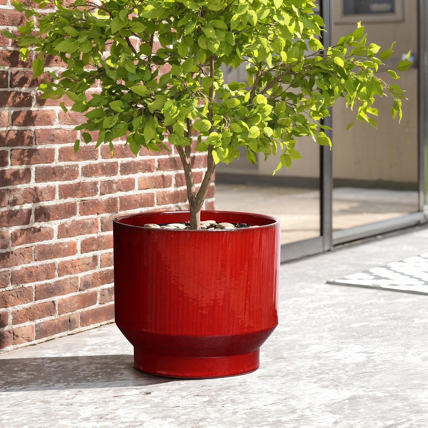 LuxenHome 13" Dia Ceramic Pots, Red Glaze Indoor Outdoor Planter Pot ...