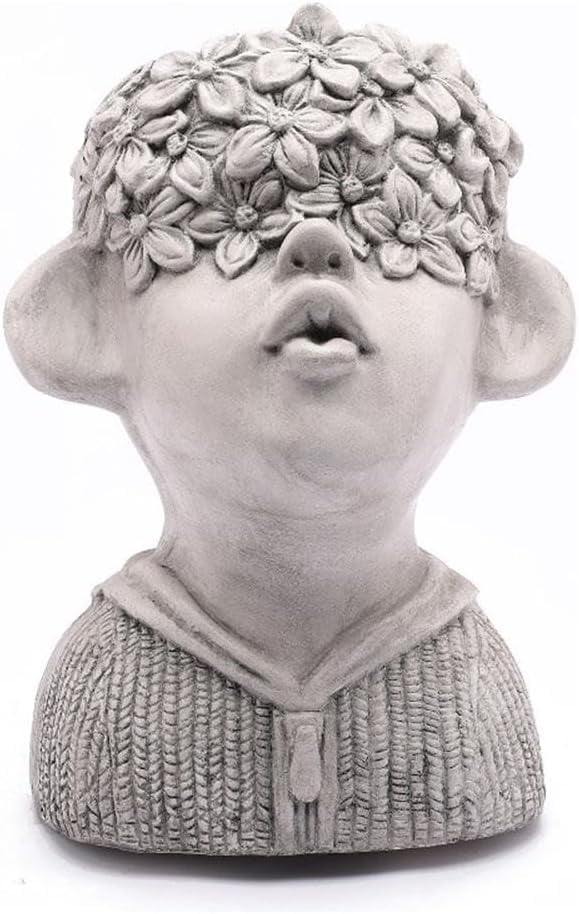 LuxenHome 14" Fiber Stone Outdoor Planter, Kissing Flower Child Bust ...