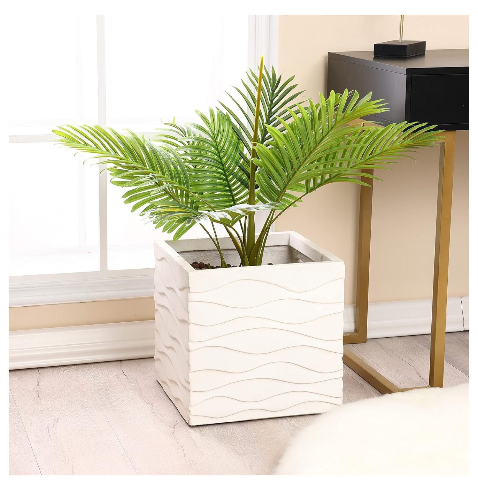 LuxenHome 14" Fiber Stone Square Planter Pots, White Design Planter ...