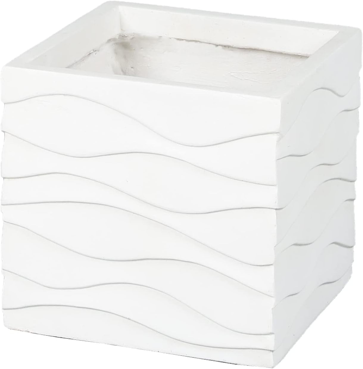 LuxenHome 14" Fiber Stone Square Planter Pots, White Wave Design ...
