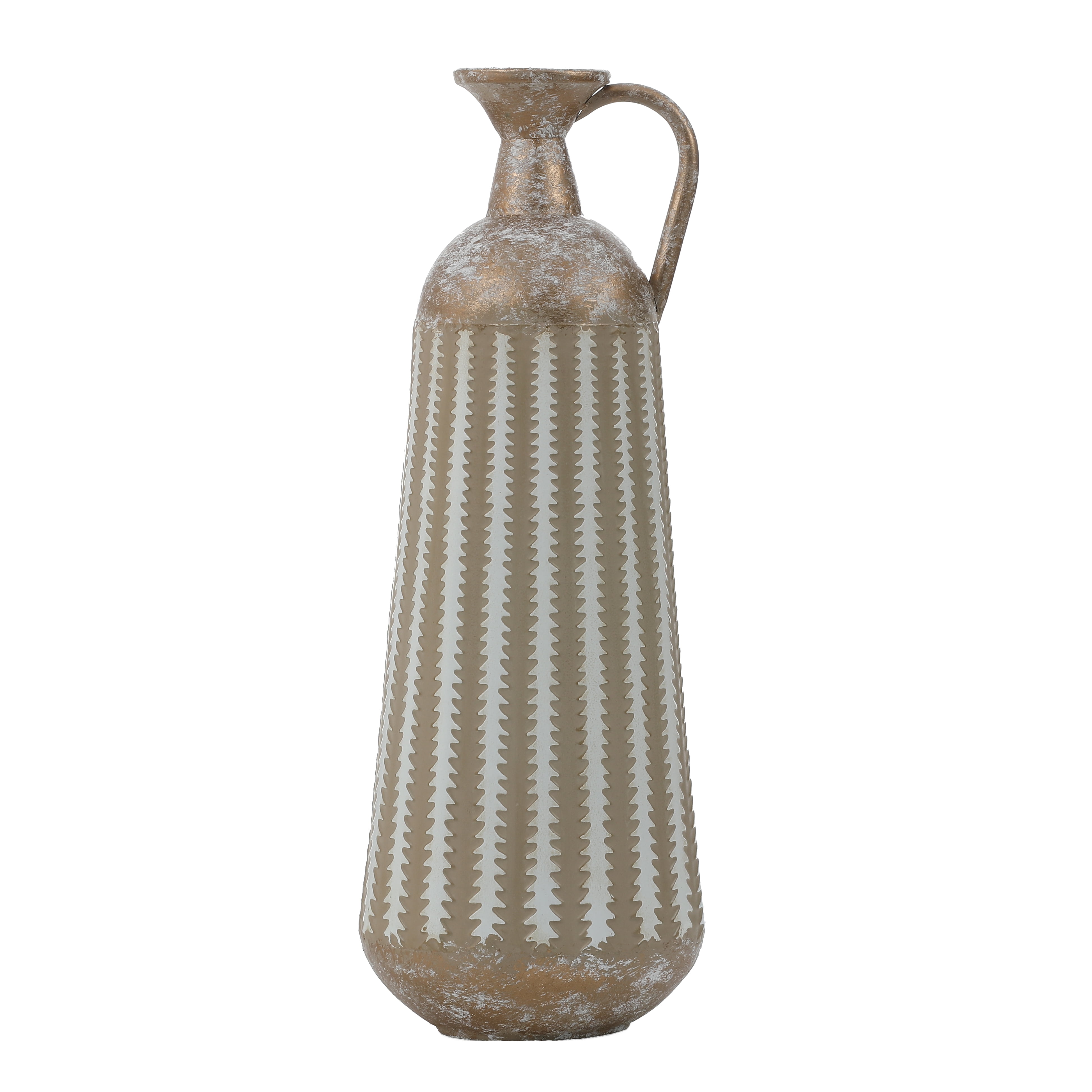 LuxenHome 16.75-Inch H Distressed Tan and White Metal Table Pitcher ...