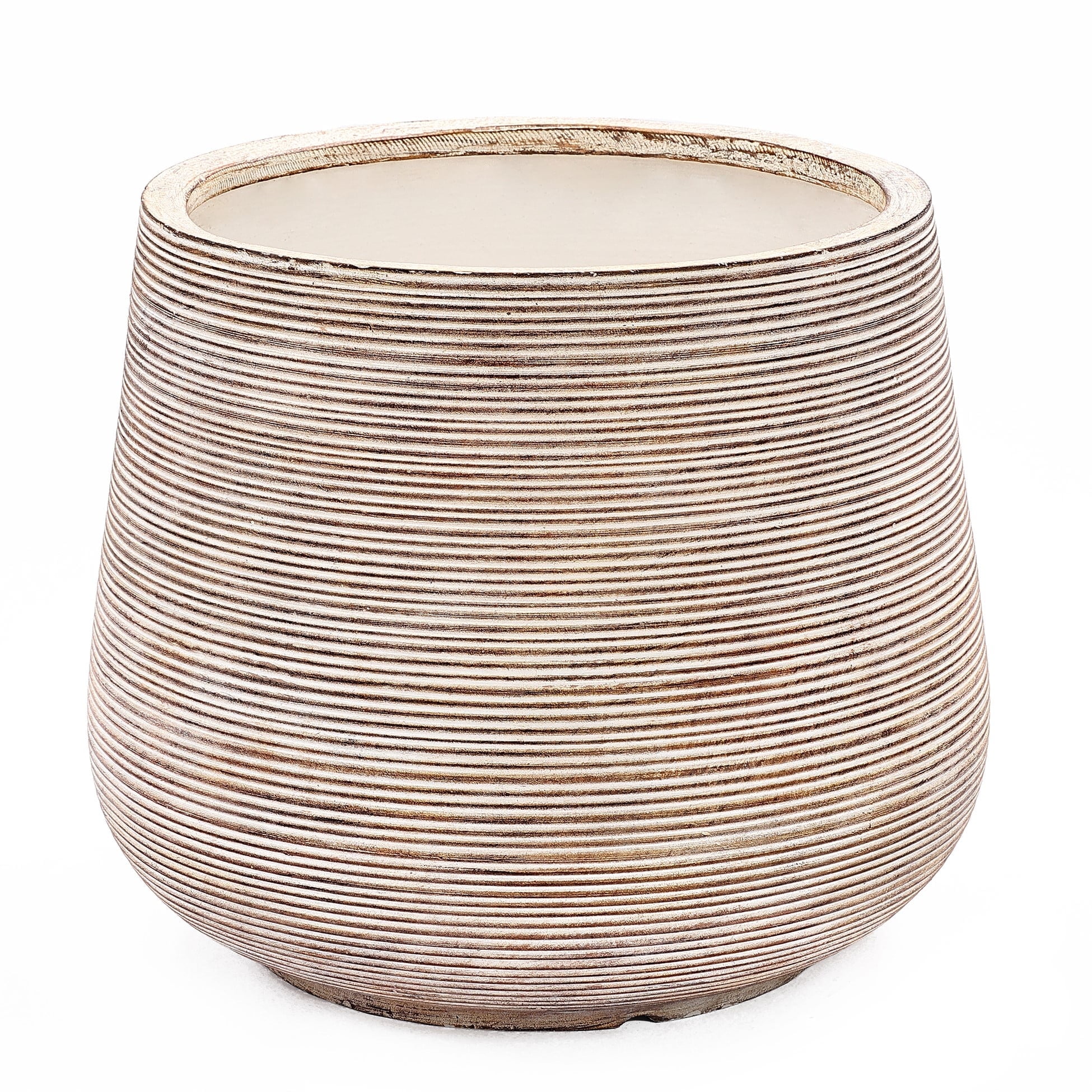 LuxenHome 17" Dia Distressed Tan Plant Pot Handmade MgO Tapered Round ...
