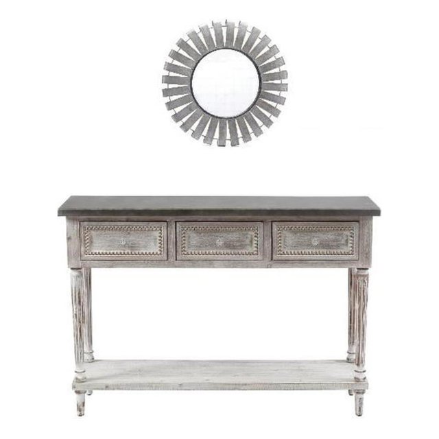 LuxenHome 2-Piece Distressed Entry Table and Metal Accent Wall Mirror ...