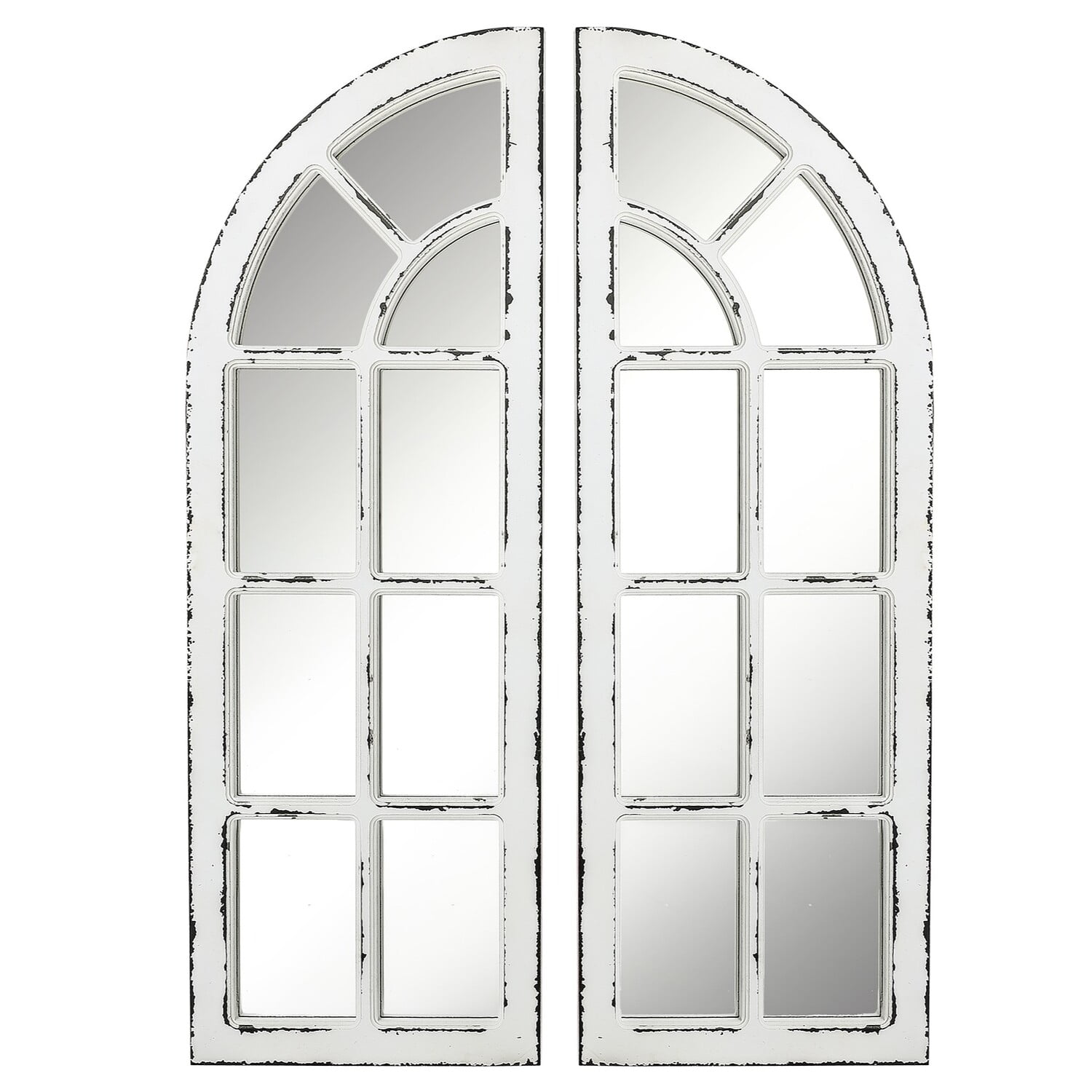LuxenHome 2-Piece Distressed White Wood Frame Accent Arched Window Wall ...