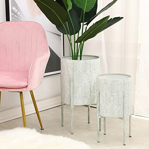 LuxenHome 2 - Piece White Metal Leaf - Embossed Cachepot Planters with ...