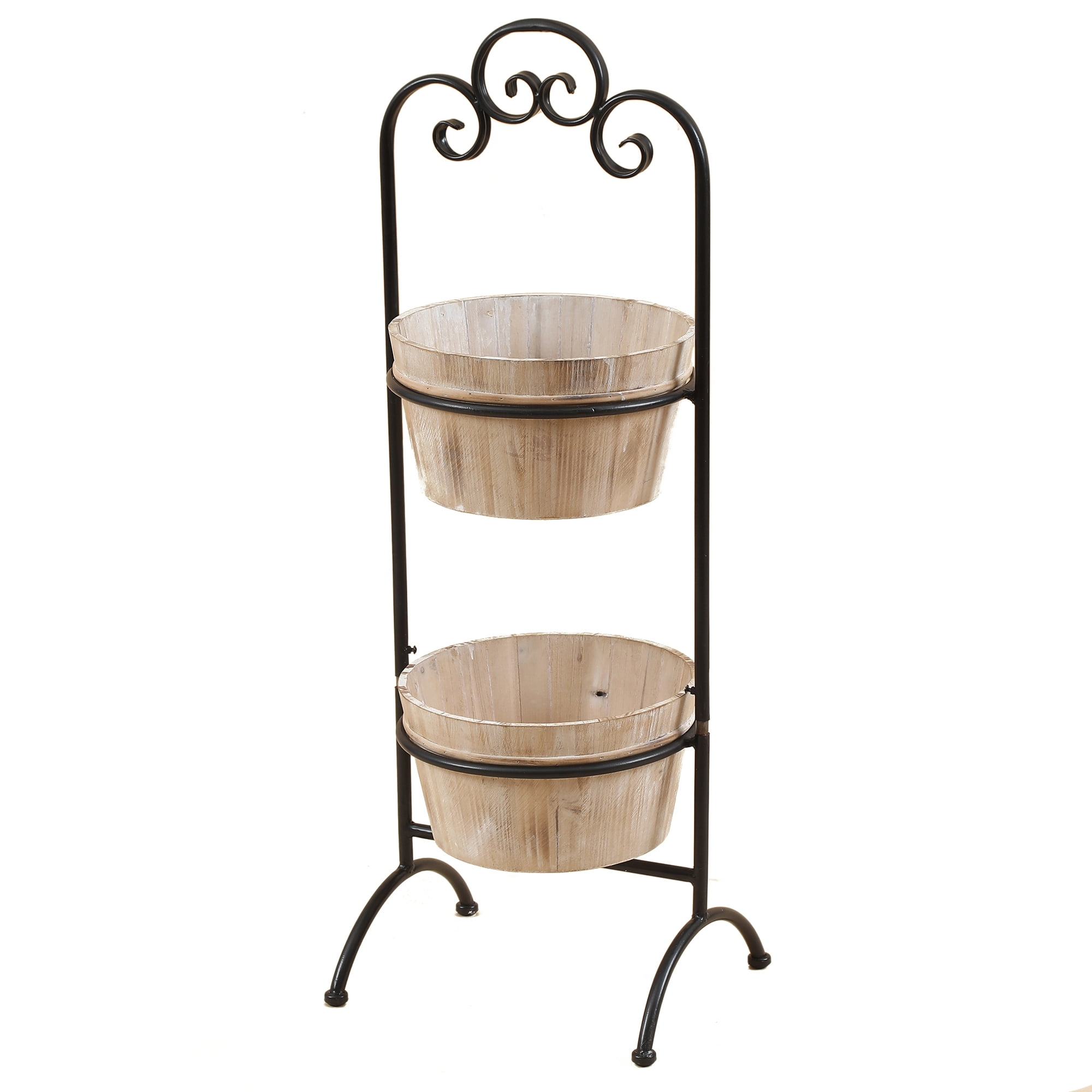 LuxenHome 2-Tier Wood Cachepot Planters with Black Metal Stand ...