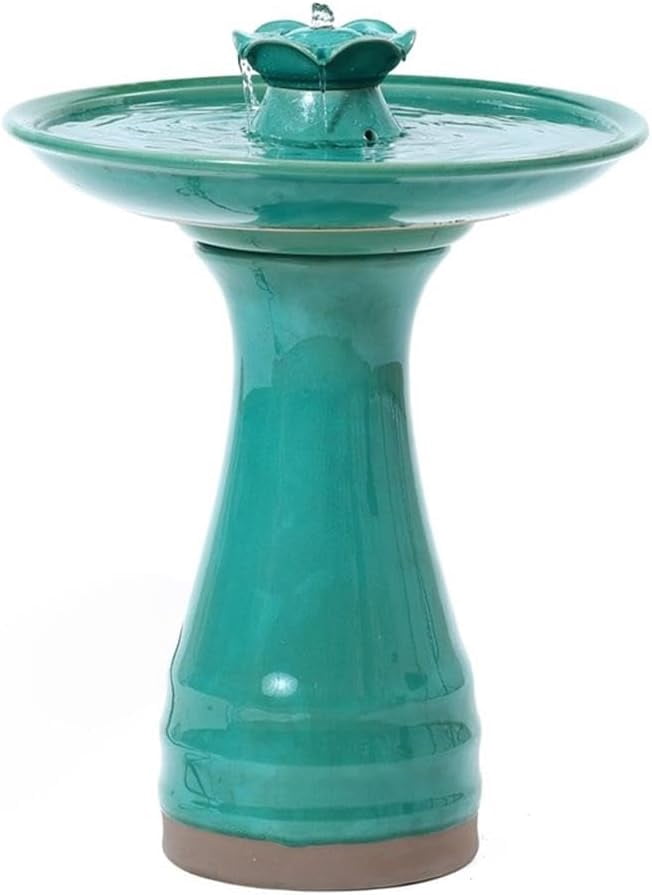 LuxenHome 22 Inch Ceramic Bird Bath Fountain, Elegant Glazed Outdoor ...