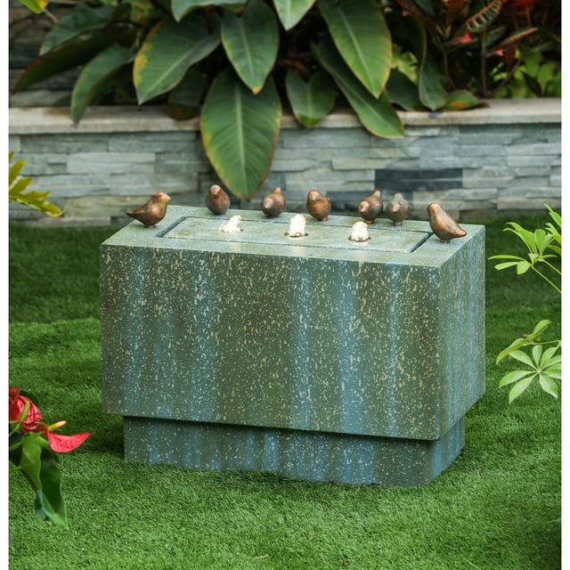 LuxenHome Patio Garden Outdoor Water Fountain with LED Lights, Resin ...