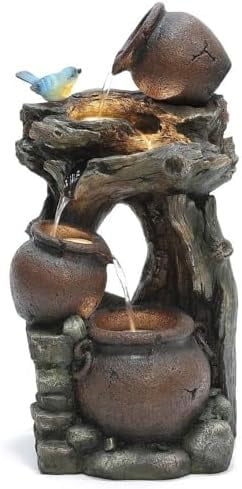 LuxenHome 25.6" Rustic Pots and Pitchers on Resin Outdoor Fountain with ...