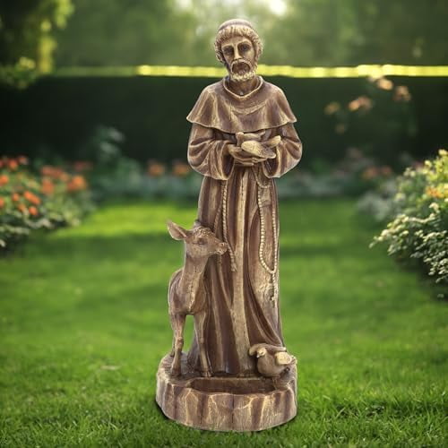 LuxenHome 25'' Saint Francis Garden Statue, Religious Garden Sculpture ...