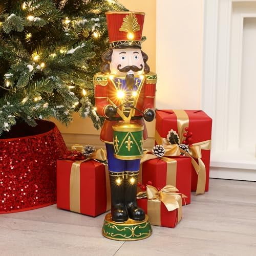 LuxenHome 2Ft Nutcracker Drummer Soldier with Lights, Traditional ...