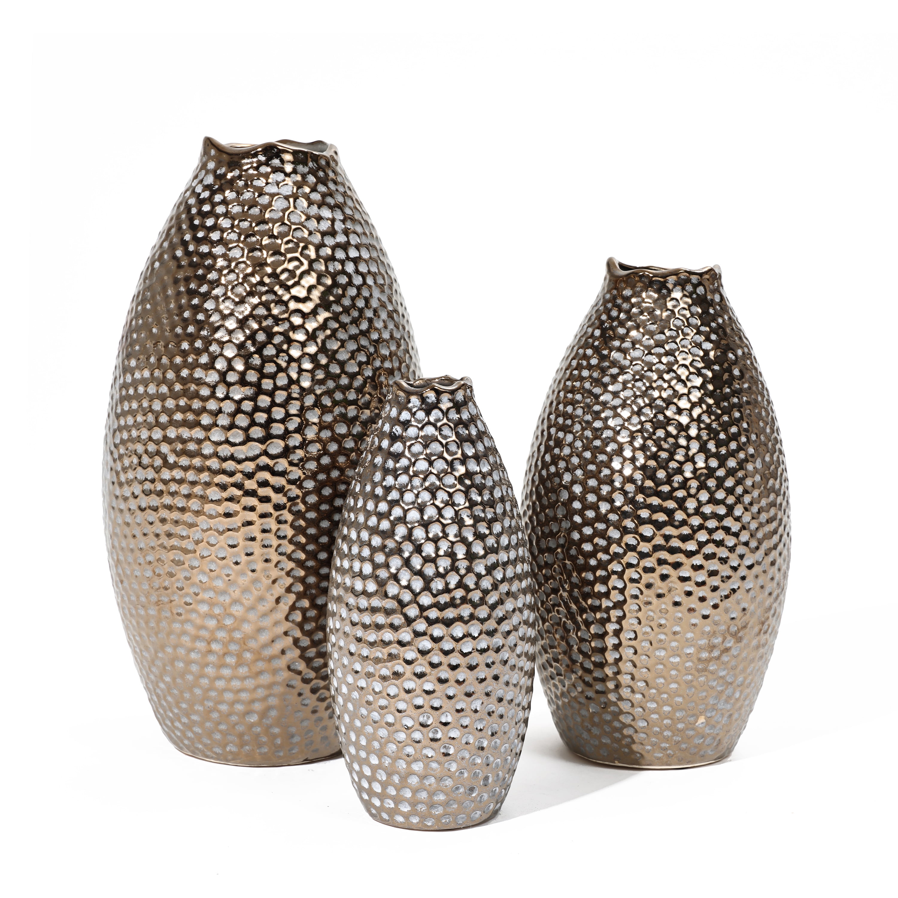 LuxenHome 3-Piece Antique Gold Dimpled Terracotta Vase Set - Walmart.com